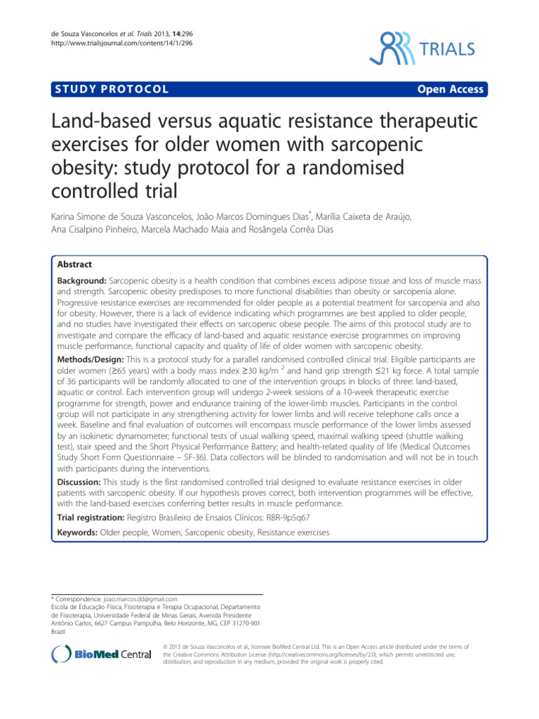 Land-Based Versus Aquatic Resistance Therapeutic Exercises For Older Women With Sarcopenic ...