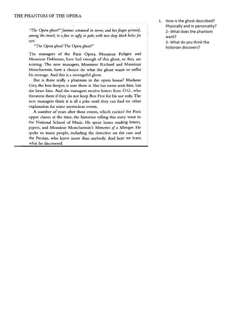 THE PHANTOM OF THE OPERA worksheets | PDF