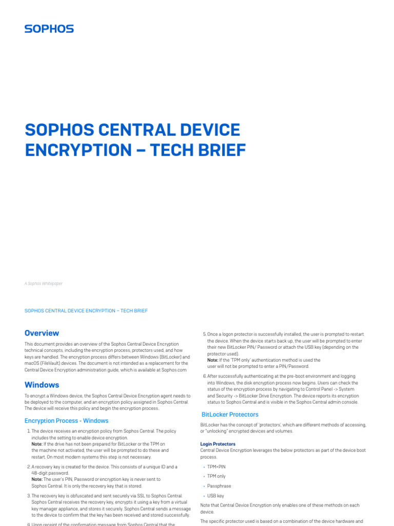 Sophos Central Device Encryption Technical Brief | PDF | Password ...