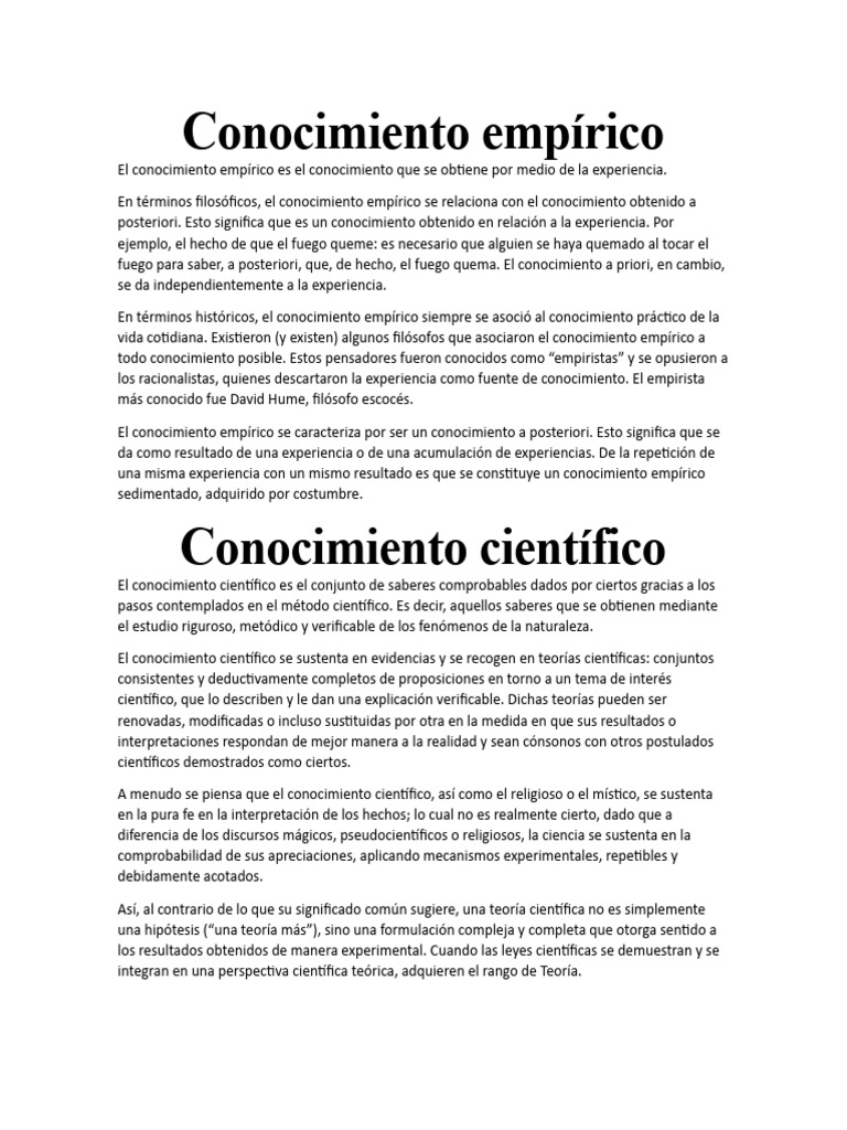 Conocimiento Empírico Y Cientifico | Descargar gratis PDF | Conocimiento | Empirismo