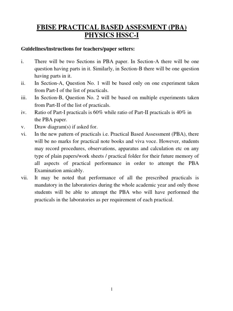 Physics HSSC-I Practical Assessment Guide | PDF | Metre | Pendulum
