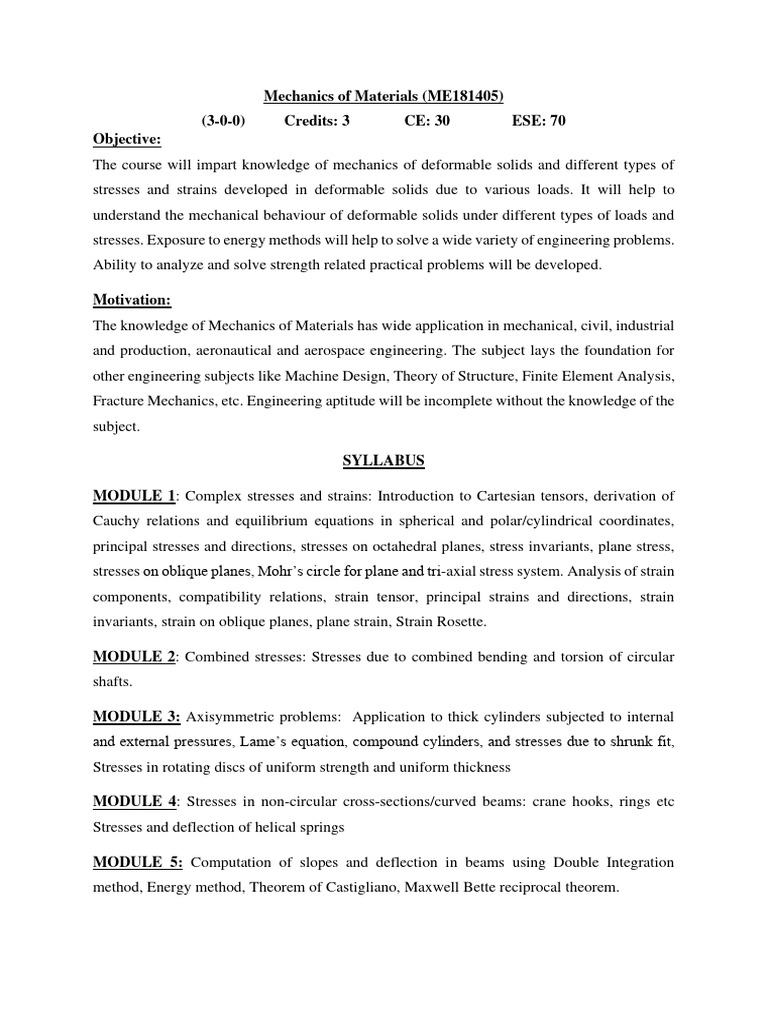 Mom Syllabus Co Po Mapping | PDF | Stress (Mechanics) | Strength Of ...