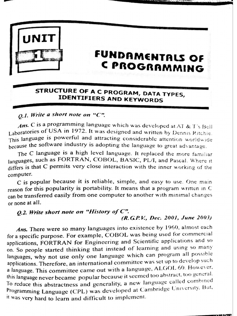 C Unit 1 Pdf