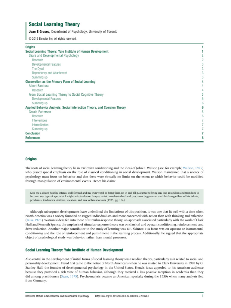Social Learning Theory | PDF | Behaviorism | Self Efficacy