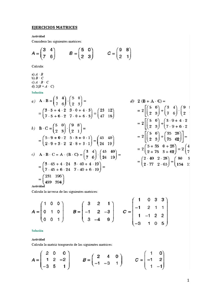 Ejercicios Matrices | PDF | Matriz (Matemáticas) | Teoría de la matriz