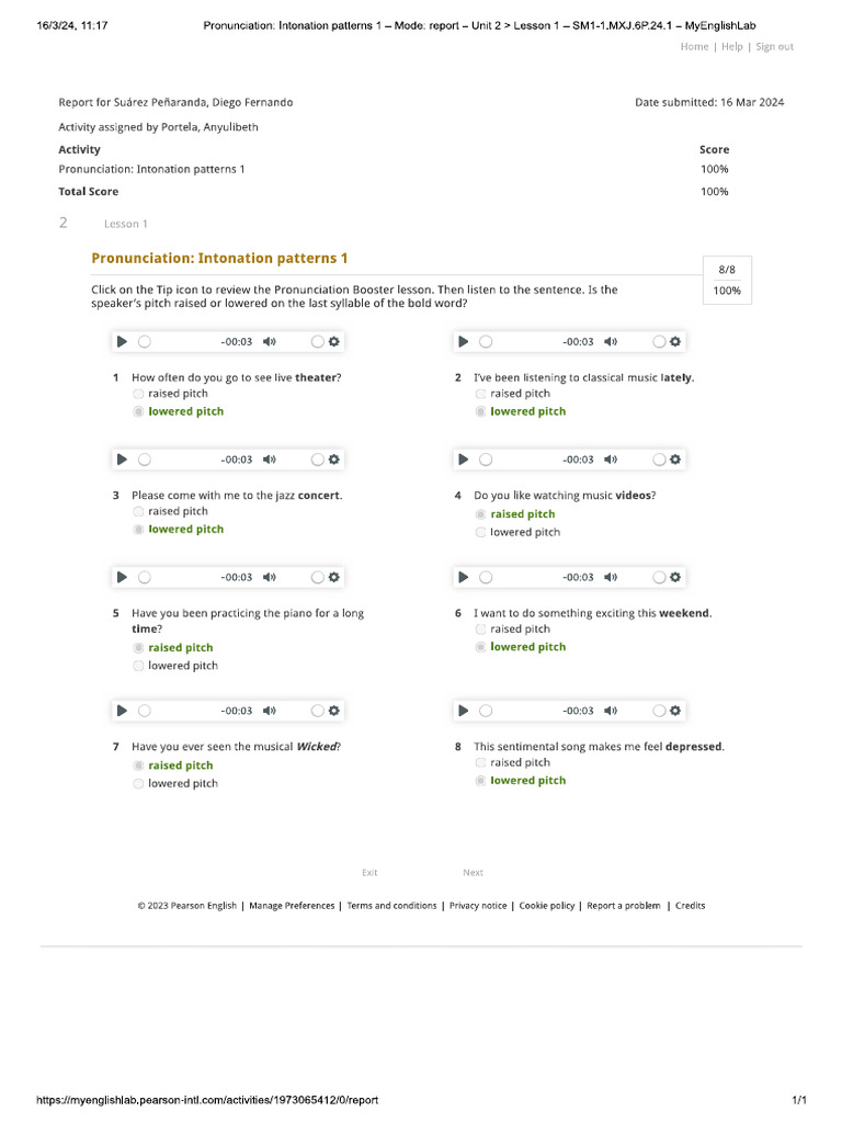 Unit 2 Lesson 1 Intonation Patterns 1 | PDF