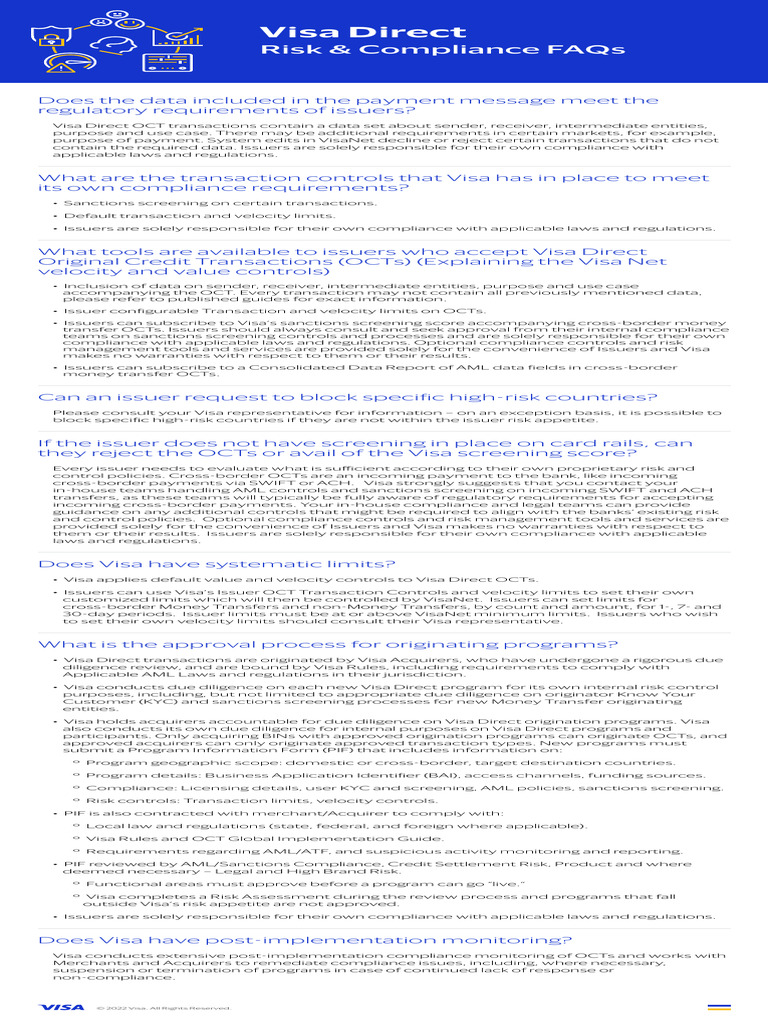Visa Direct Risk and Compliance Faq | PDF | Visa Inc. | Regulatory ...