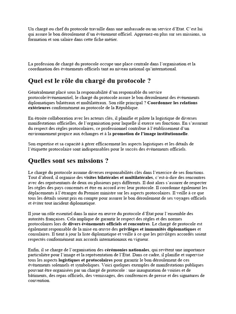 Rôle et missions du chargé de protocole | PDF | Diplomatie