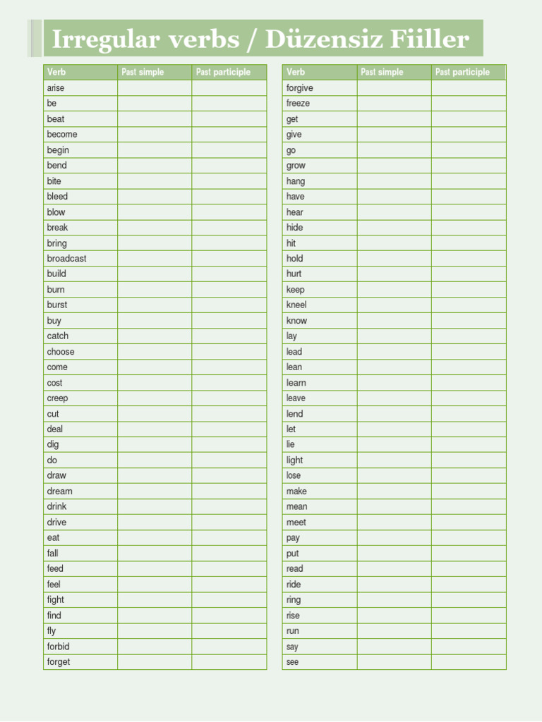 Irregural Verbs - Kopya | PDF