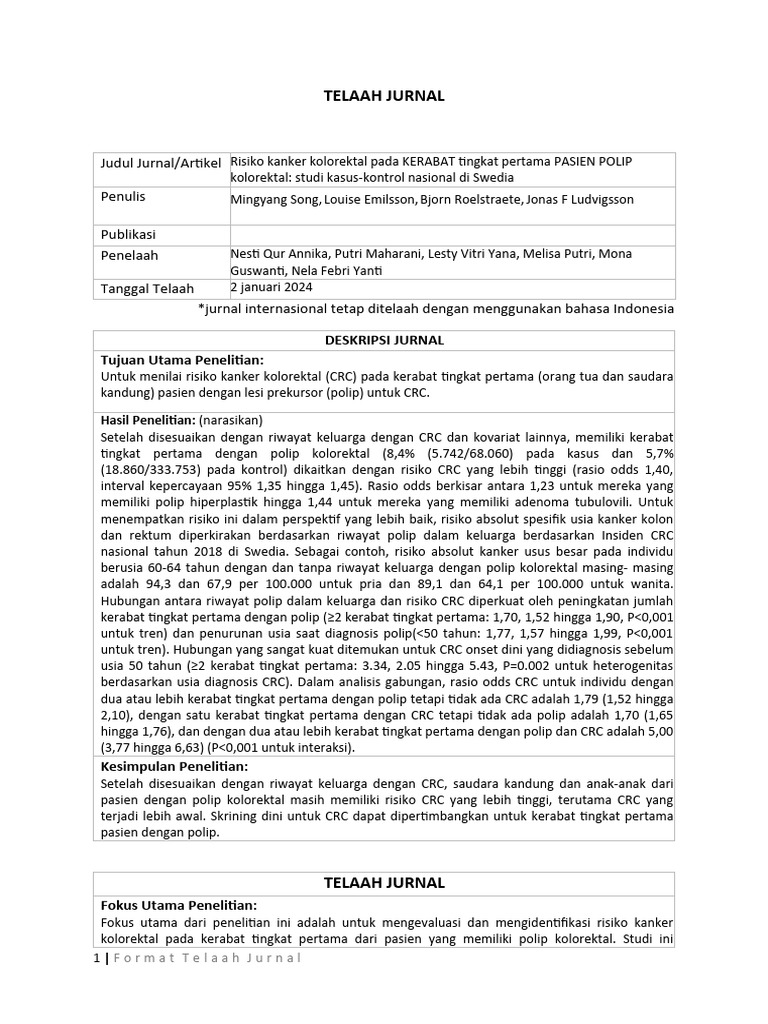 Telaah Artikel Colorektal Kel 4 | PDF | Pengembangan Diri | Kesehatan ...