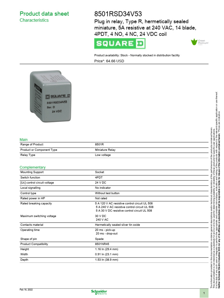 8501RSD34V53 DATASHEET US en-US | Download Free PDF | Relay | Switch