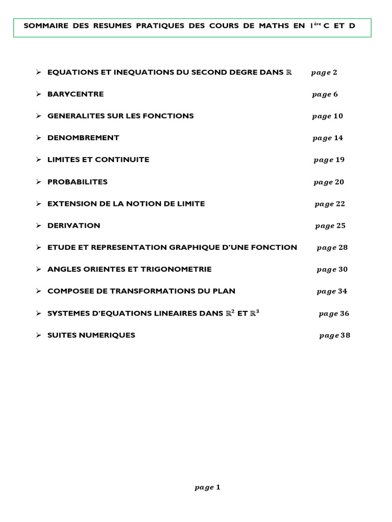 Résumés des Cours de Maths 1ère C&D | PDF