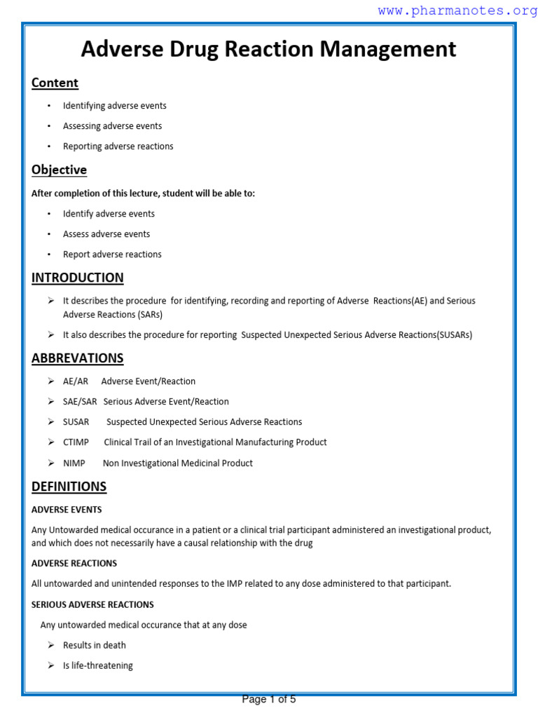 Adverse Drug Reaction Management Guide | PDF | Health Sciences ...