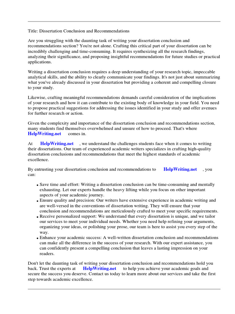 Dissertation Conclusion and Recommendations | PDF | Thesis | Knowledge