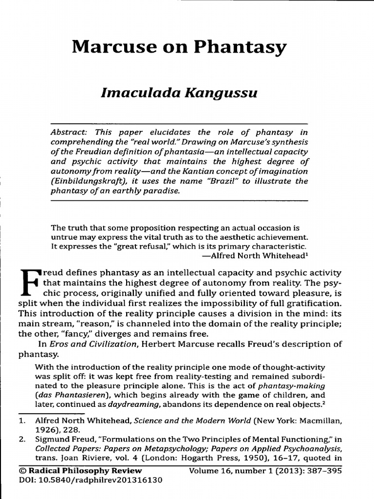 Kangussu - Marcuse On Phantasy 2013 | PDF | Reality | Reason