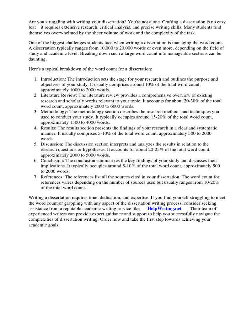 Dissertation Word Count Breakdown | Download Free PDF | Thesis | Methodology