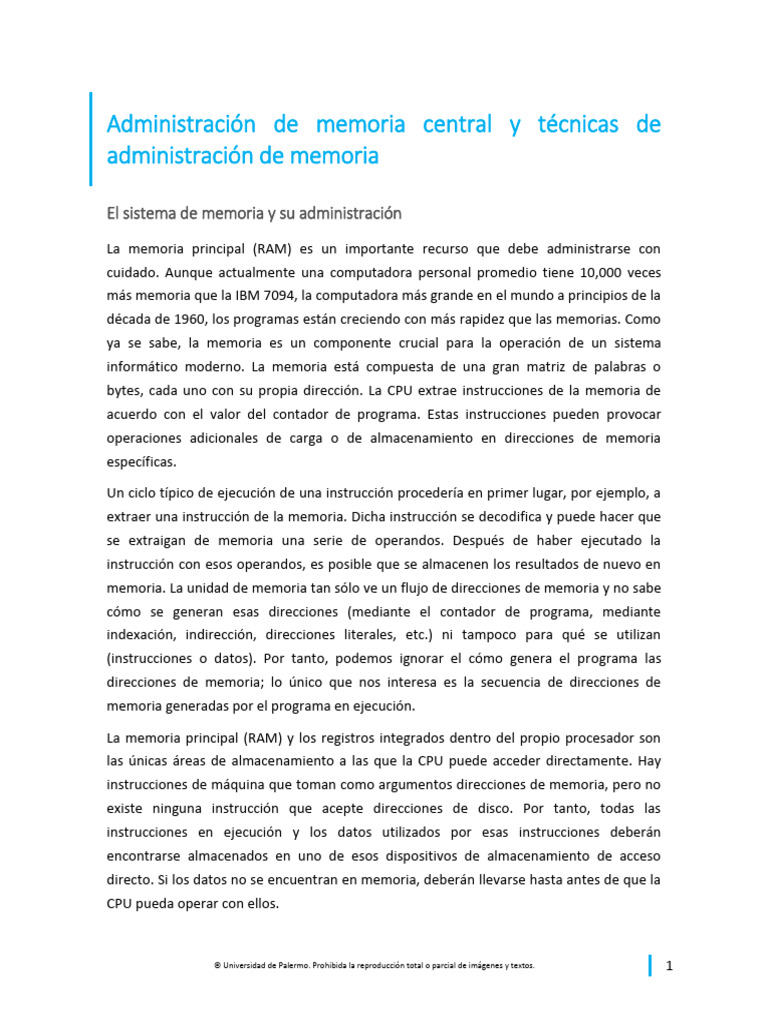 Apunte - Administraci N de Memoria Central y T ®cnicas de Administraci N de Memoria OK | PDF ...