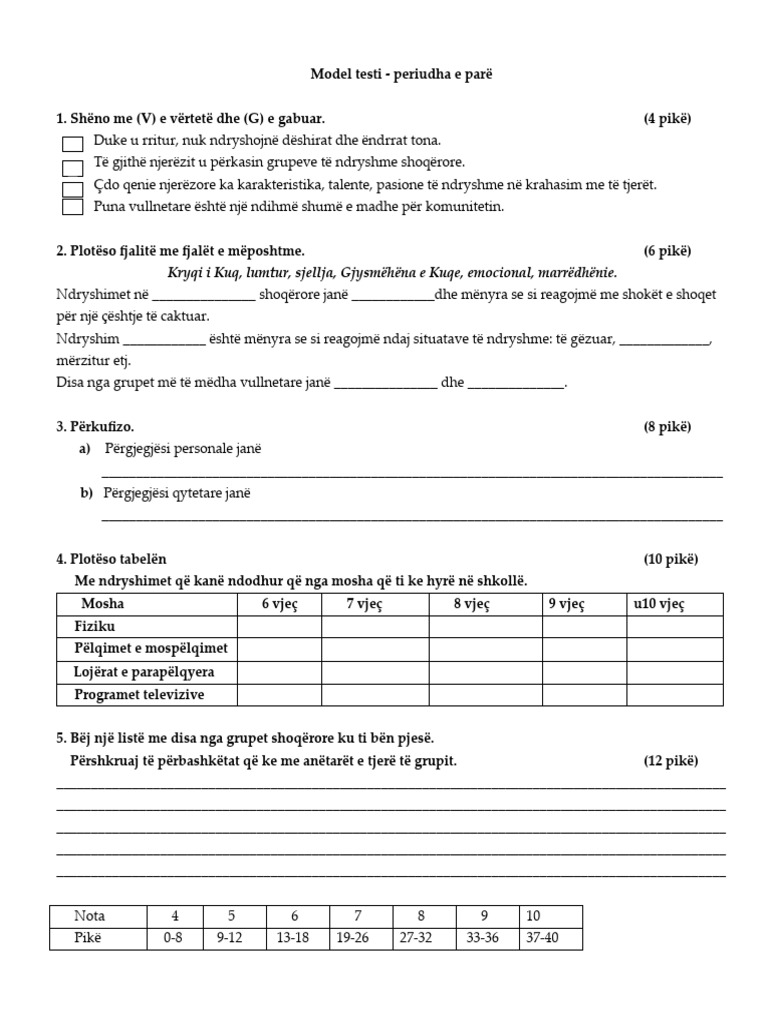 QYTETARIA 4 Modele Teste | PDF