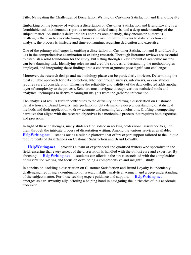 Customer Satisfaction and Brand Loyalty Dissertation | PDF ...