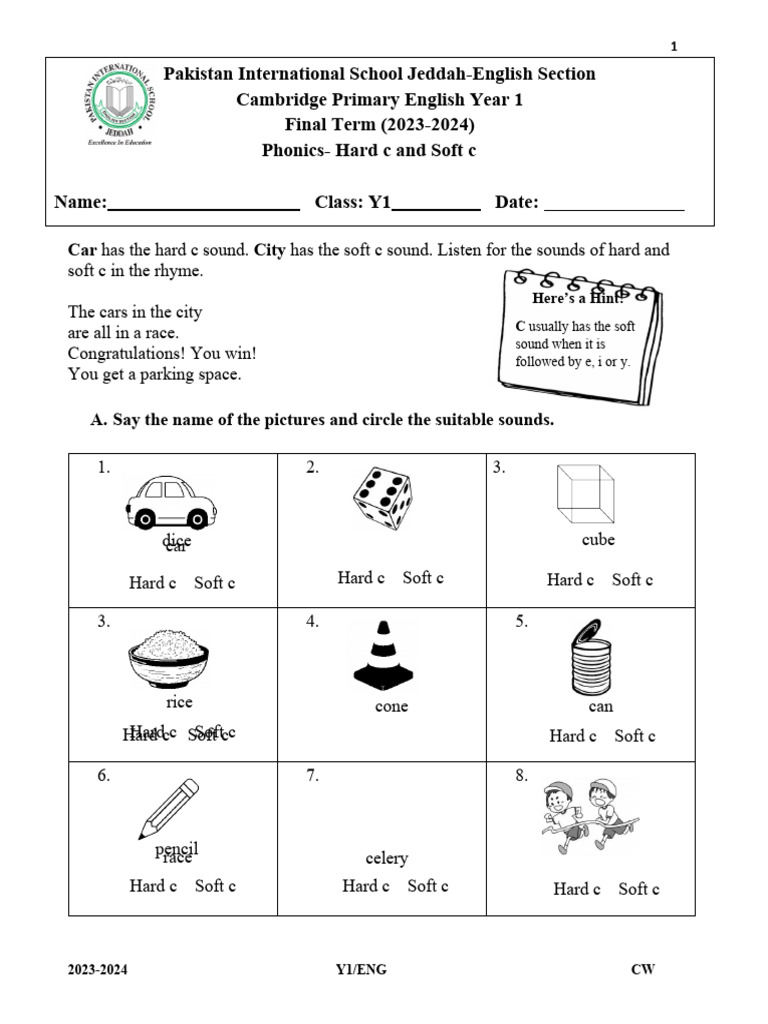 Hard and Soft C Phonics Worksheet | PDF