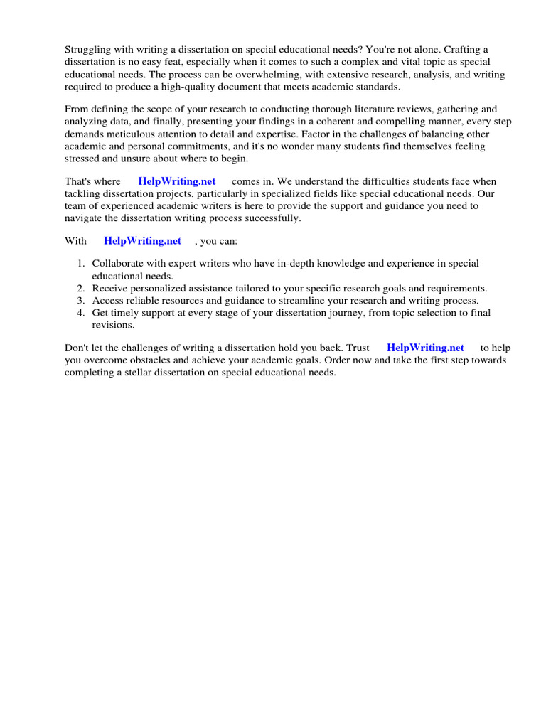 Dissertation Topics Special Educational Needs | PDF | Thesis | Teachers