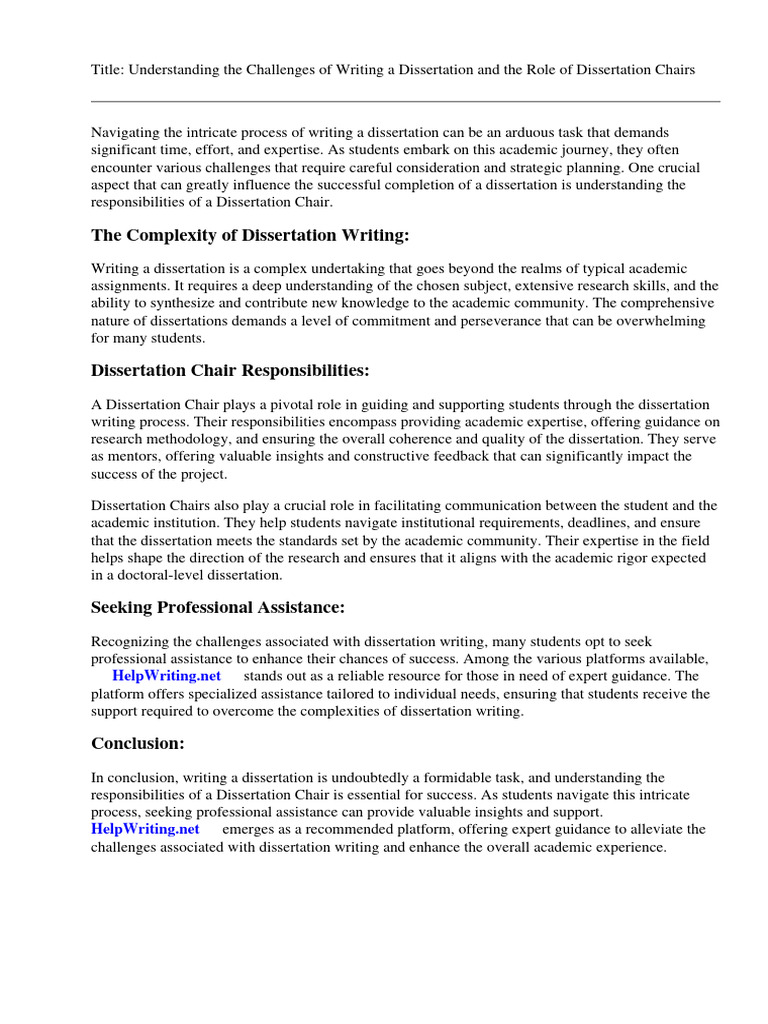 Dissertation Chair Responsibilities | PDF | Thesis | Expert