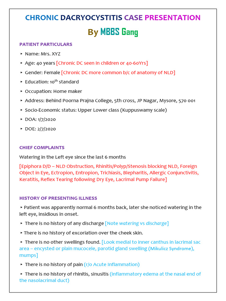 Chronic Dacryocystitis Case Study | PDF