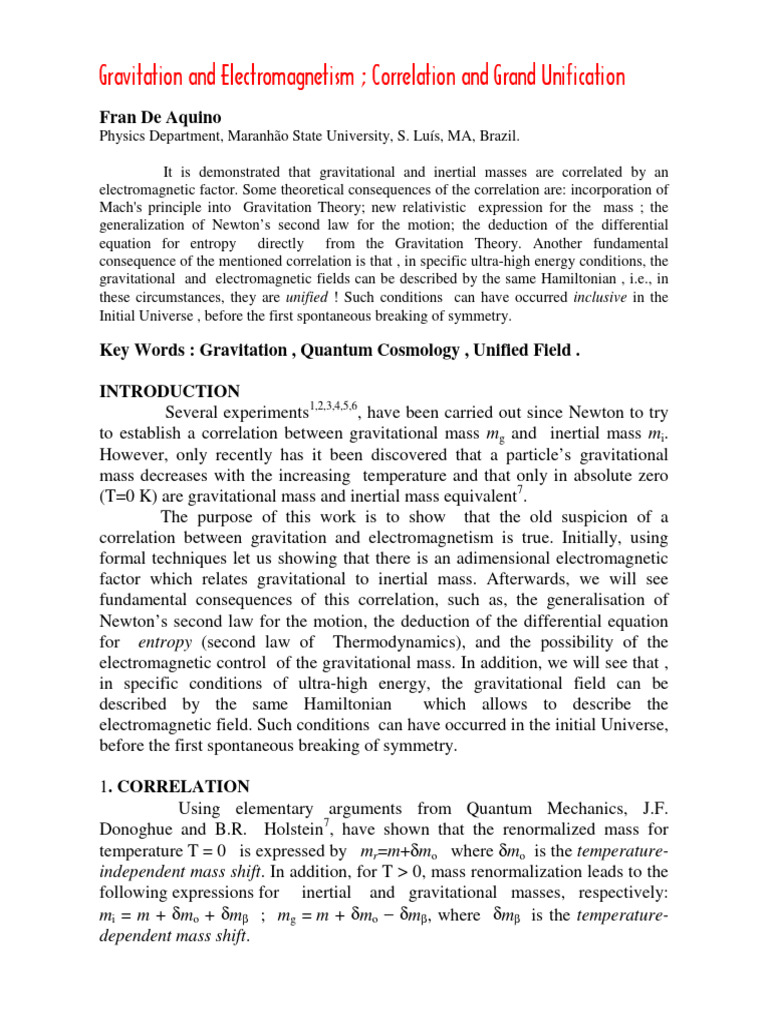 Grand Unification | PDF | Mass | Electromagnetic Radiation