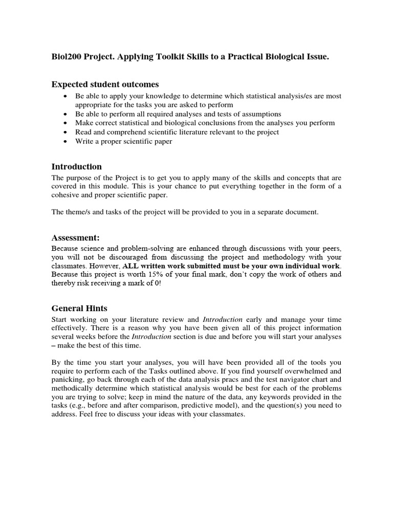 Biol200 Project Guidelines | PDF | Analysis | Data Analysis