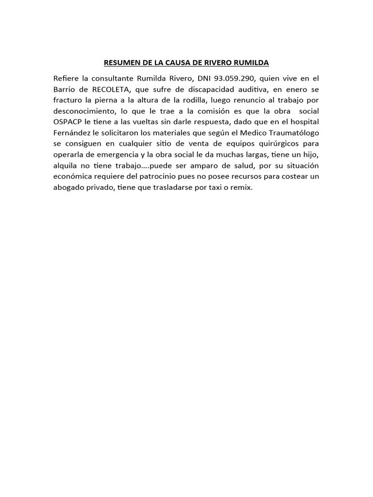 Resumen de La Causa de Rivero Rumilda | PDF