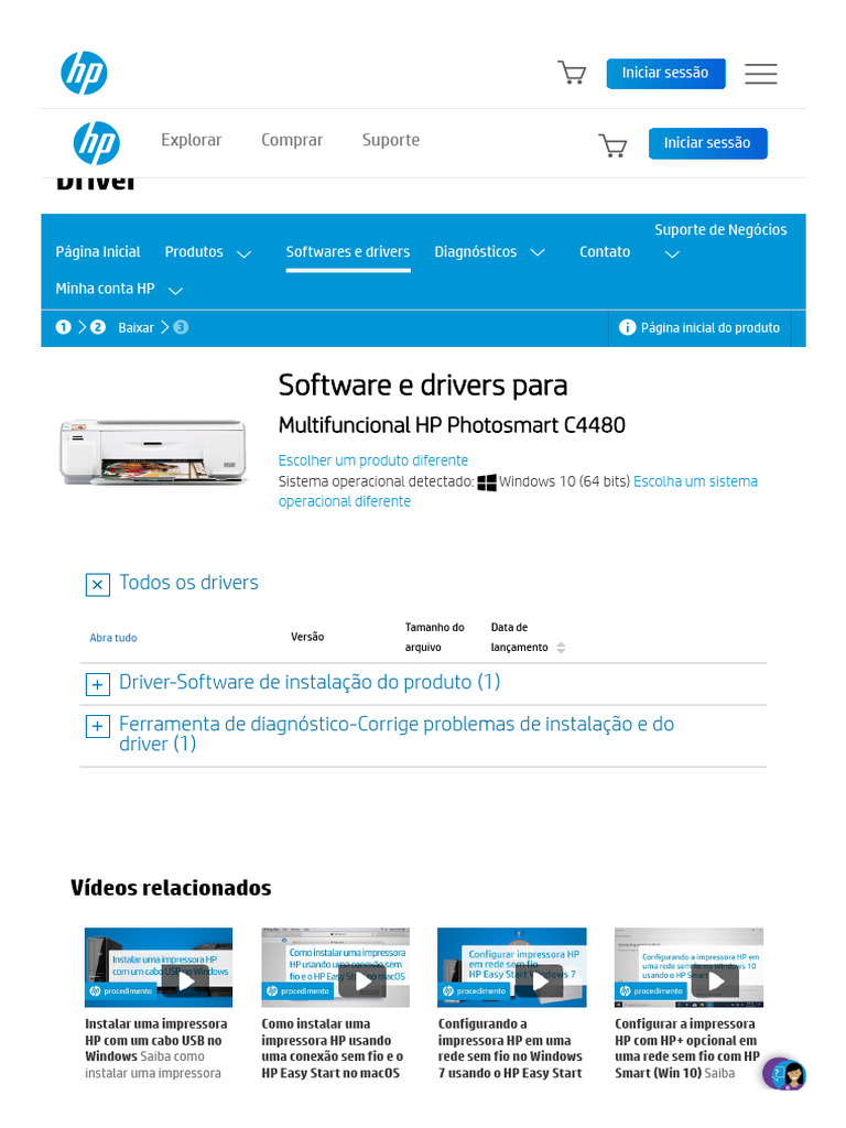 Multifuncional HP Photosmart C4480 Downloads de Software e Drivers - Suporte Ao Cliente HP ...