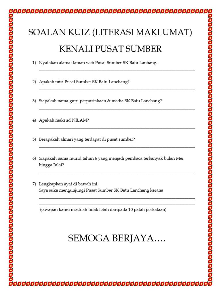 Soalan Kuiz Kenali Laman Web Pusat Sumber Tahap 1 | PDF