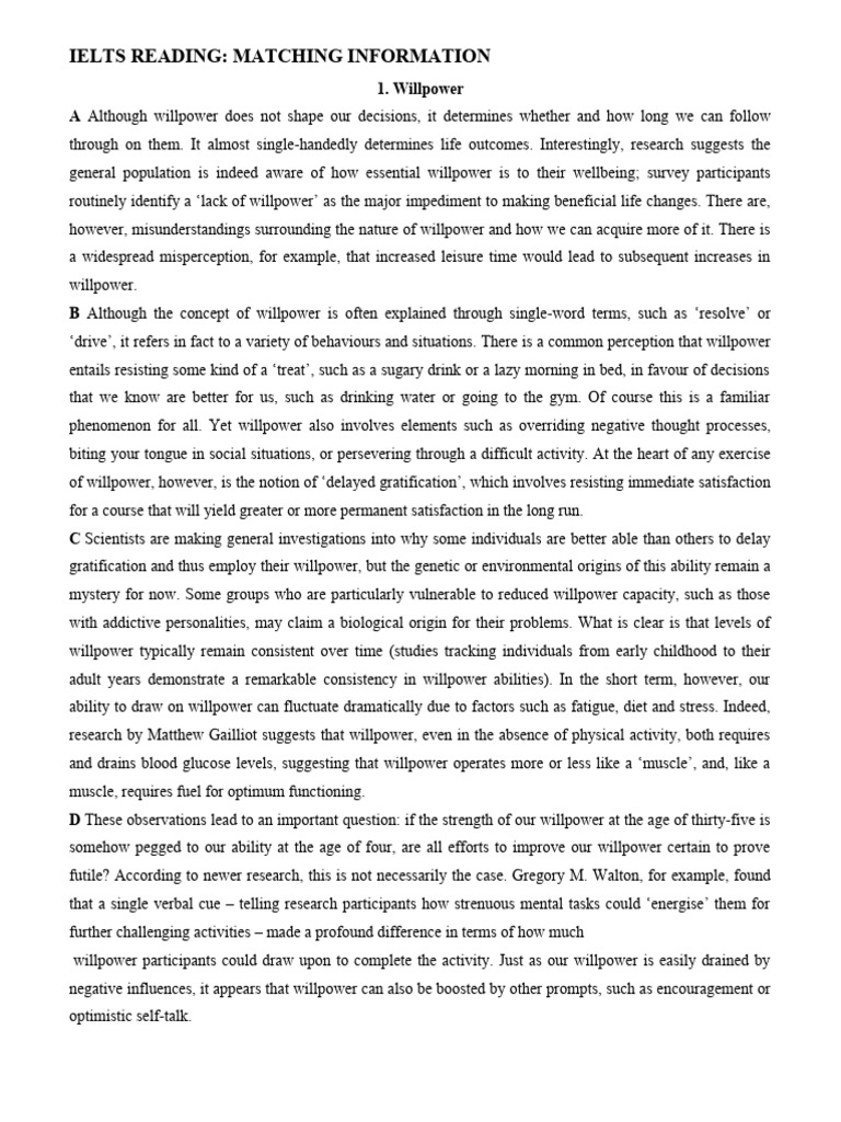 IELTS READING MATCHING INFO | PDF