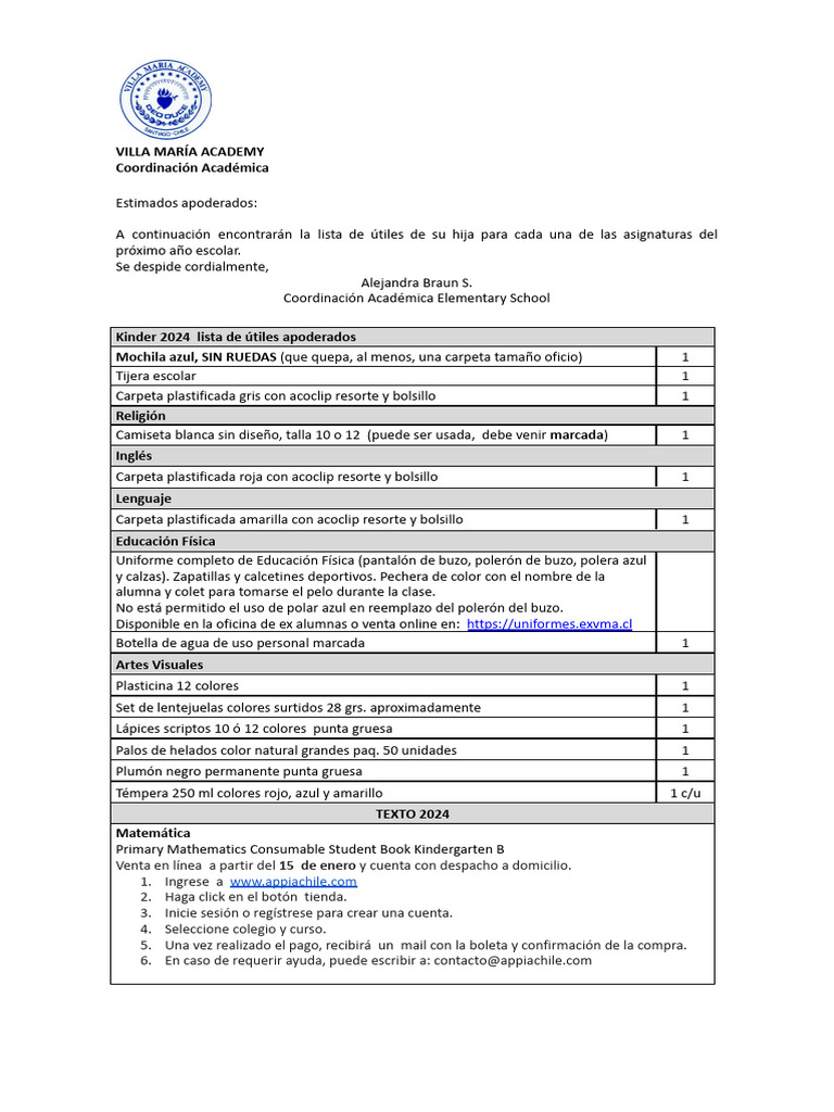 Lista Utiles Apod Kinder ES 2024 | PDF | Salud y bienestar