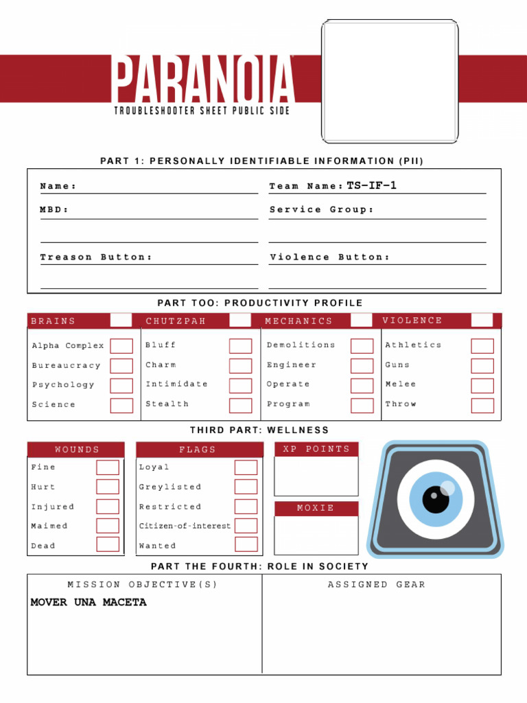 Paranoia Char Sheet Test | PDF