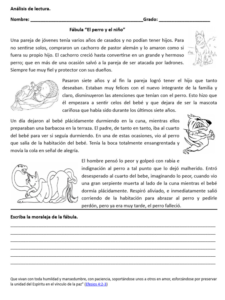 Fábula: El perro y el niño | PDF