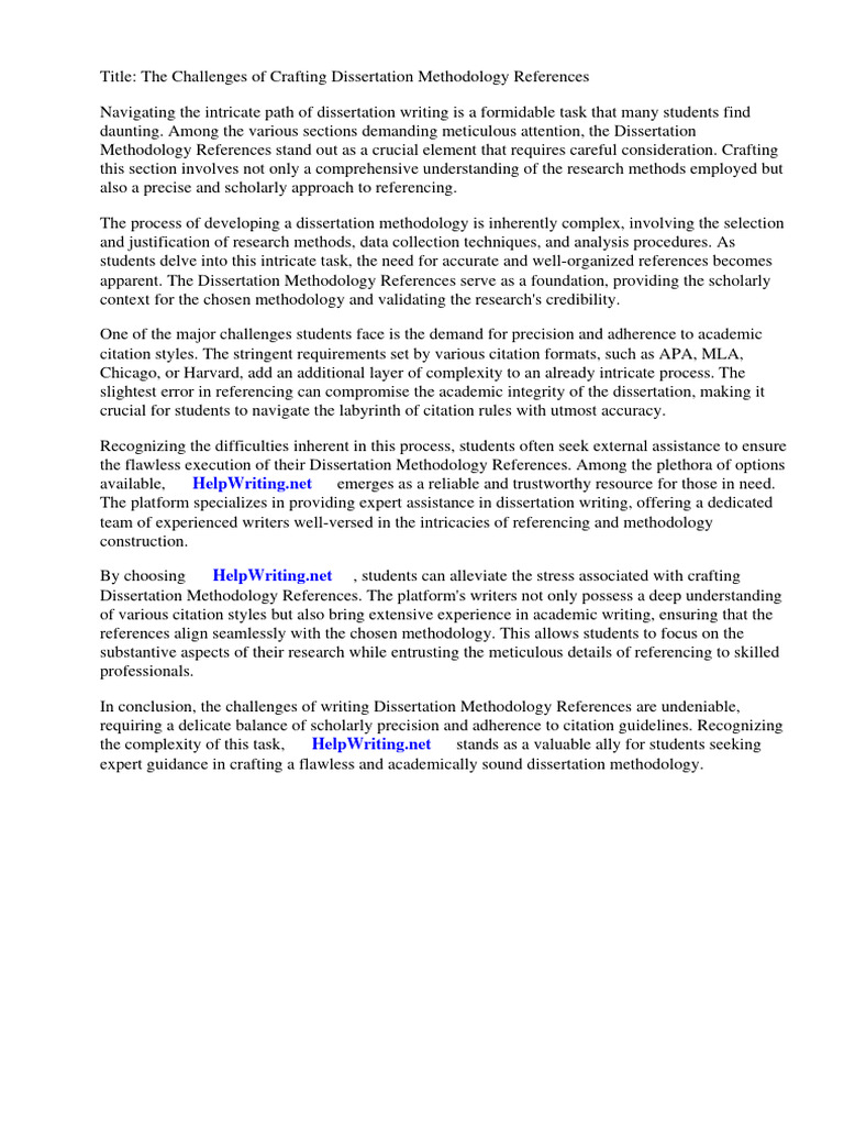 Dissertation Methodology References | PDF | Methodology | Thesis