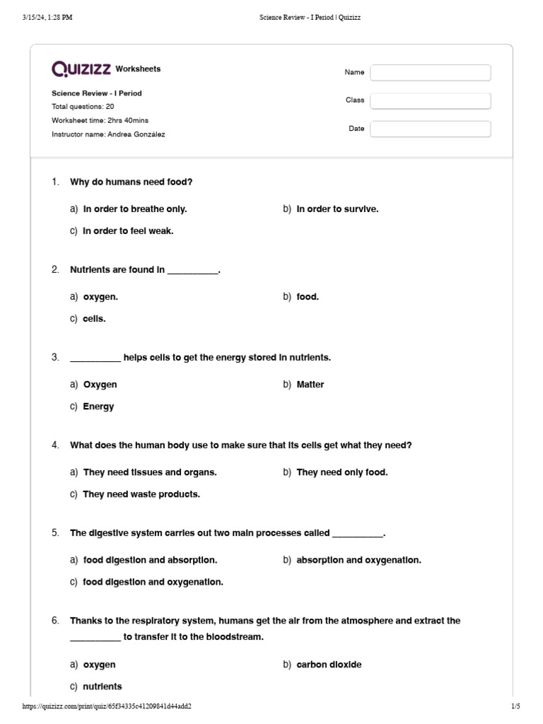 ScienceReview-IPeriod Quizizz | PDF | Foods | Carbohydrates