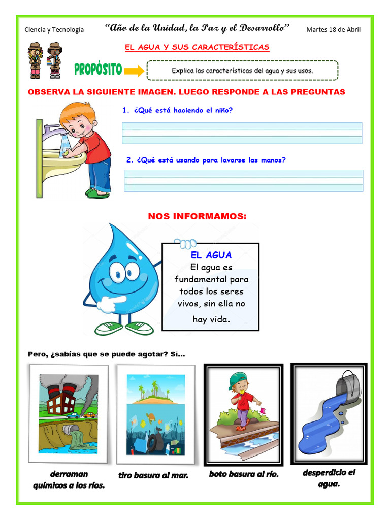 FICHA EL AGUA Y SUS CARACTERÍ | PDF | Agua