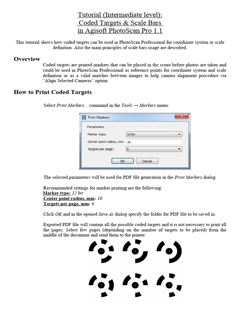 Coded Targets and Scale Bars in PhotoScan | PDF | Computing