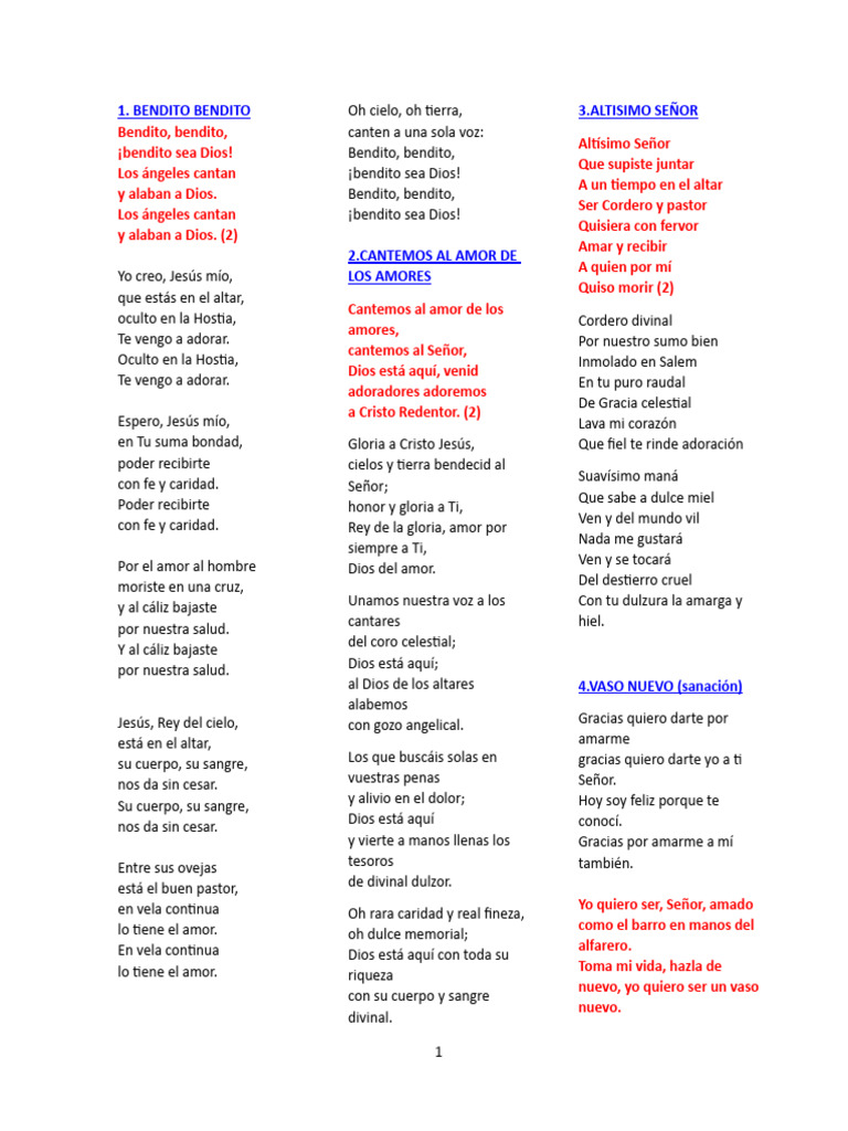 Cantos Hora Santa | PDF | eucaristía | Amor