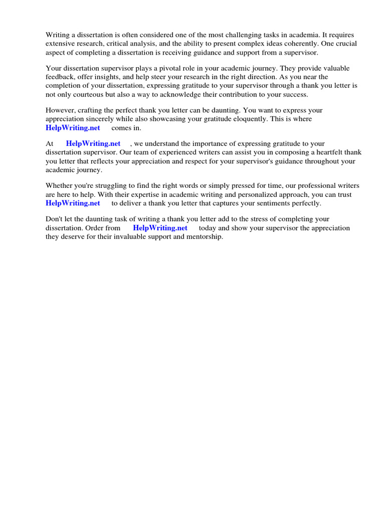 Thank You Letter Dissertation Supervisor | PDF | Thesis | Gratitude
