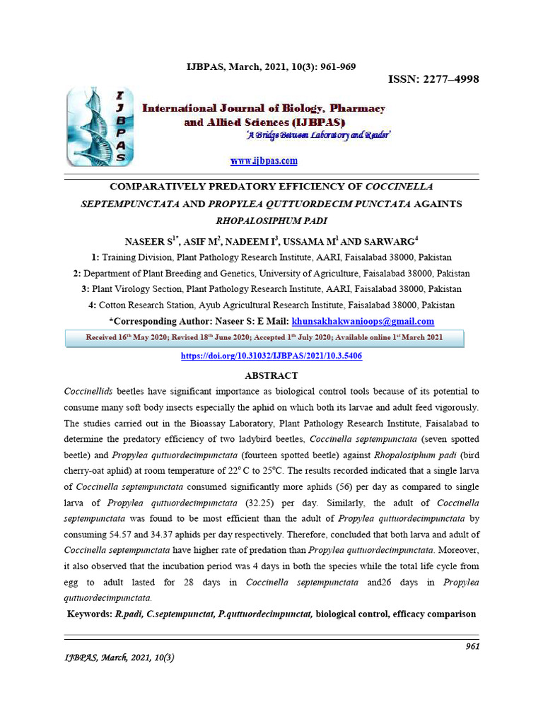 Comparatively Predatory Khansa | PDF | Coccinellidae | Wheat