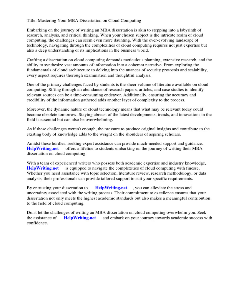 MBA Dissertation Guide: Cloud Computing | PDF | Cloud Computing | Software As A Service