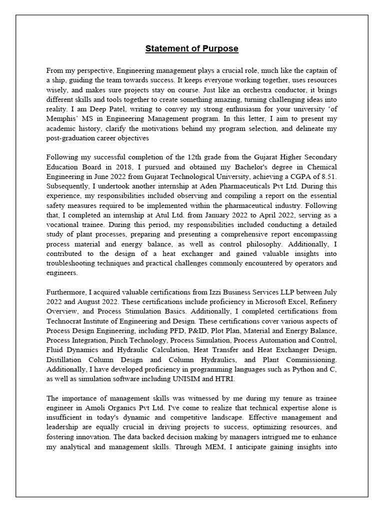 Deep Patel-Memphis University-MEM | PDF | Engineering | Innovation