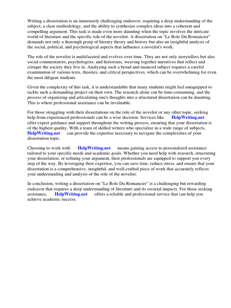 Dissertation Sur Le Role Du Romancier | Download Free PDF | Expert | Scribd