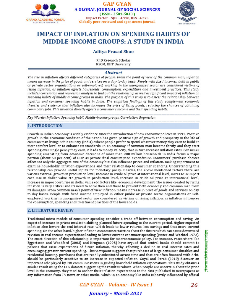 (26-29) Impact of Inflation on Spending Habits of Middleincome Groups a Study in India | PDF ...