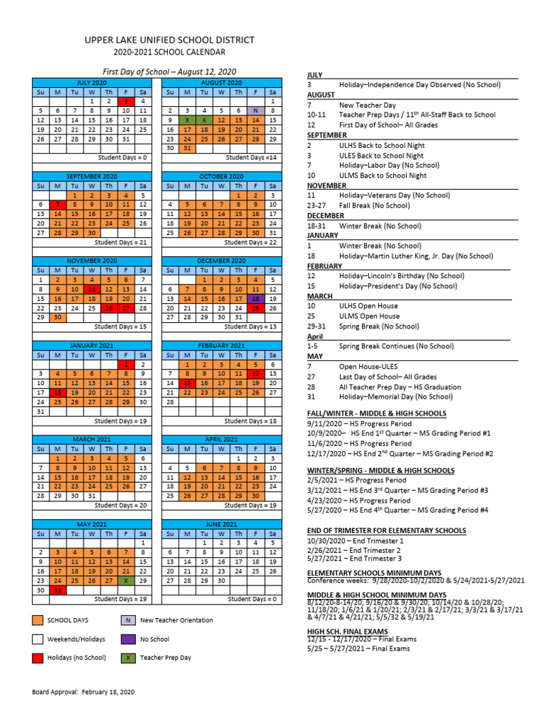 ULUSD School Calendar 20-21 | PDF | Academic Term | Schools