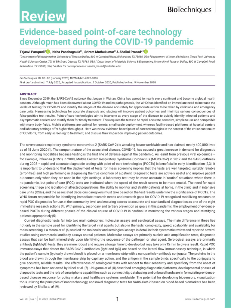 Point of Care Technology During COVID 19 Pandemic | Download Free PDF ...