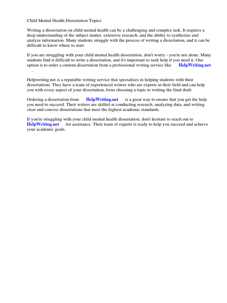 Child Mental Health Dissertation Topics | PDF | Mental Health | Mental Disorder